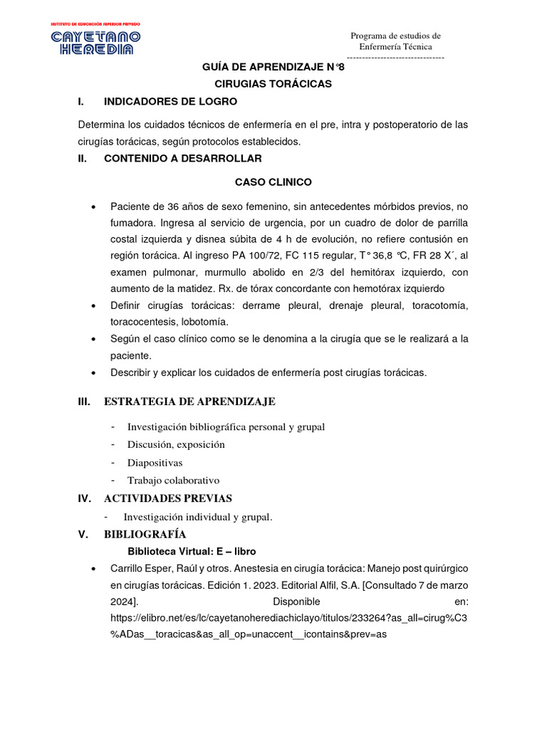 GUÍA 8 QX | PDF | Medicina CLINICA | Especialidades Medicas