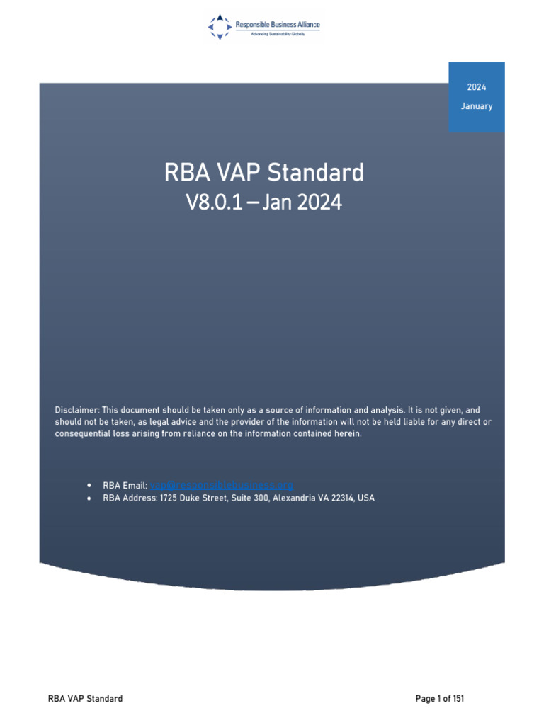 RBA - V8 Code Standard Document - Final | PDF | Supply Chain ...