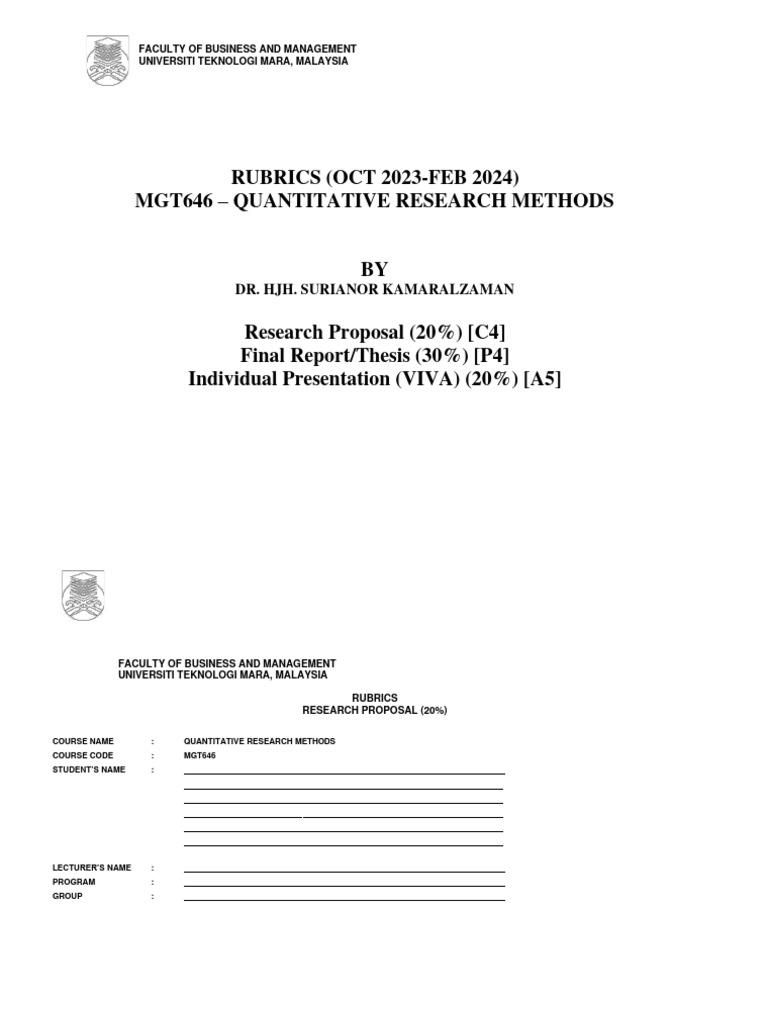Surianor Rubrics PROPOSAL, THESIS - VIVA (OCT-FEB 2024) | PDF | Methodology | Evaluation