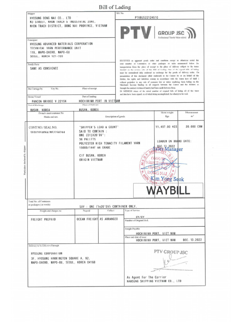 Bill of Lading | PDF