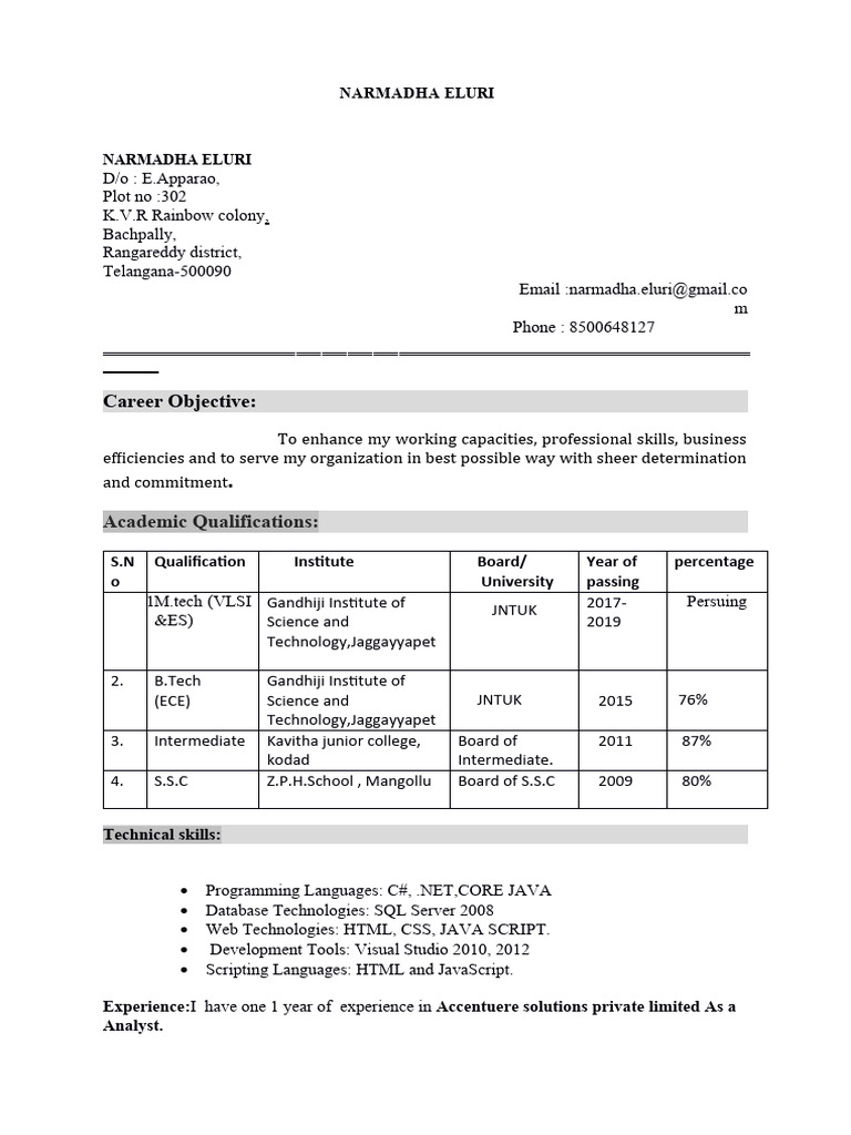 Narmadha Eluri - Resume and Profile | PDF | Java Script | Computing