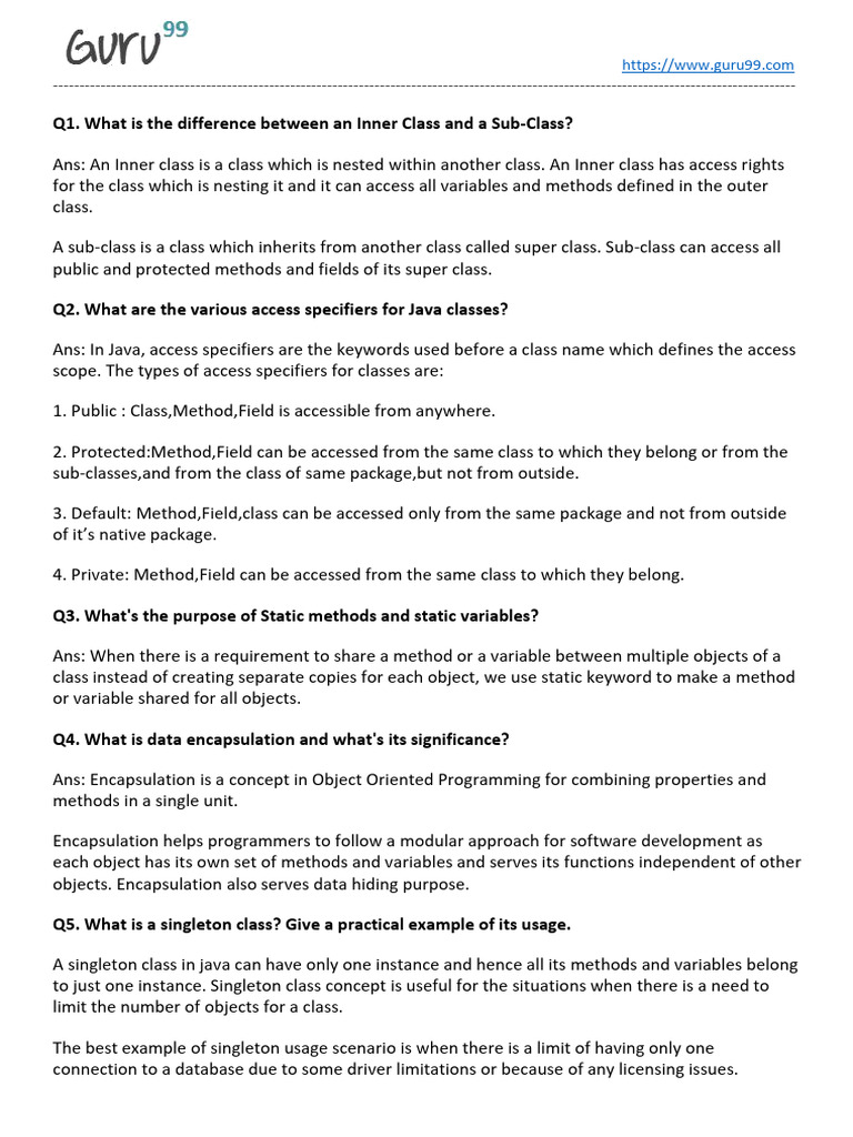 Java Interview Questions Answers Pdf Class Computer Programming Method Computer