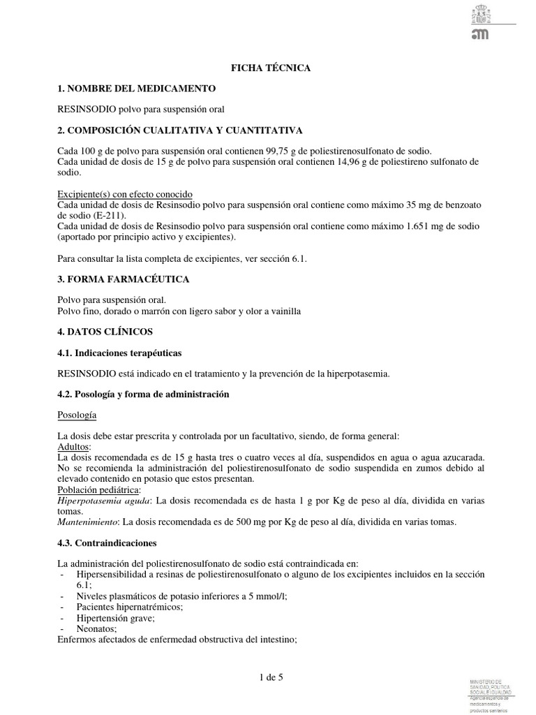 FT Resinsodio 112021 | PDF | Medicamentos con receta | Especialidades ...