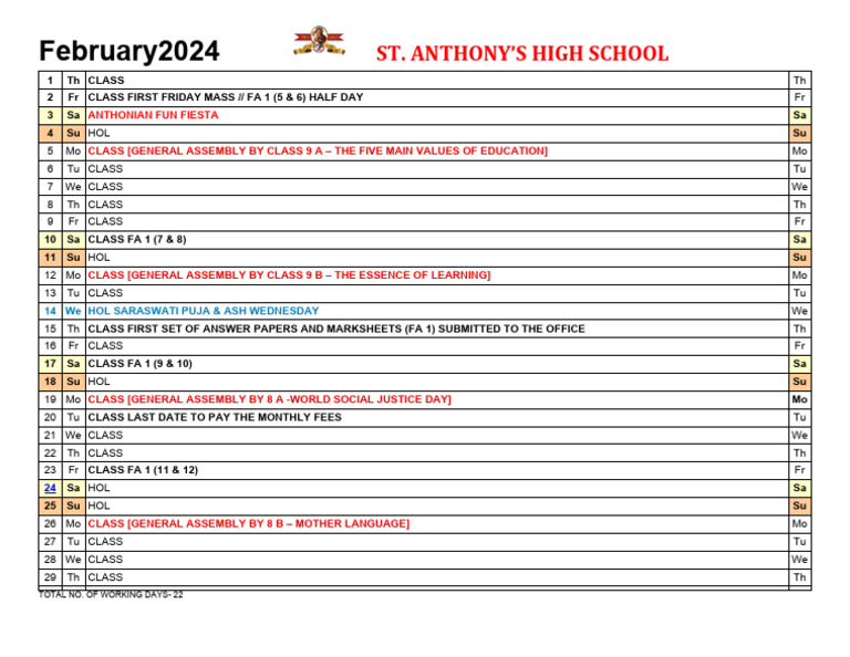 February 2024 School Calendar | PDF
