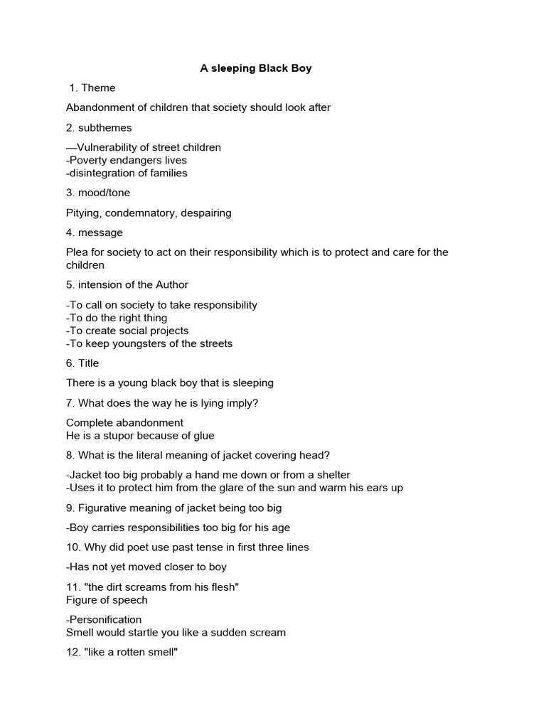 A Sleeping Black Boy | PDF | Social Science | Language Arts & Discipline