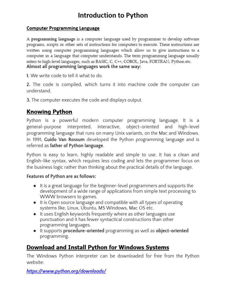 Class 7 Introduction To Python | PDF | Computer Programming | Programming Language