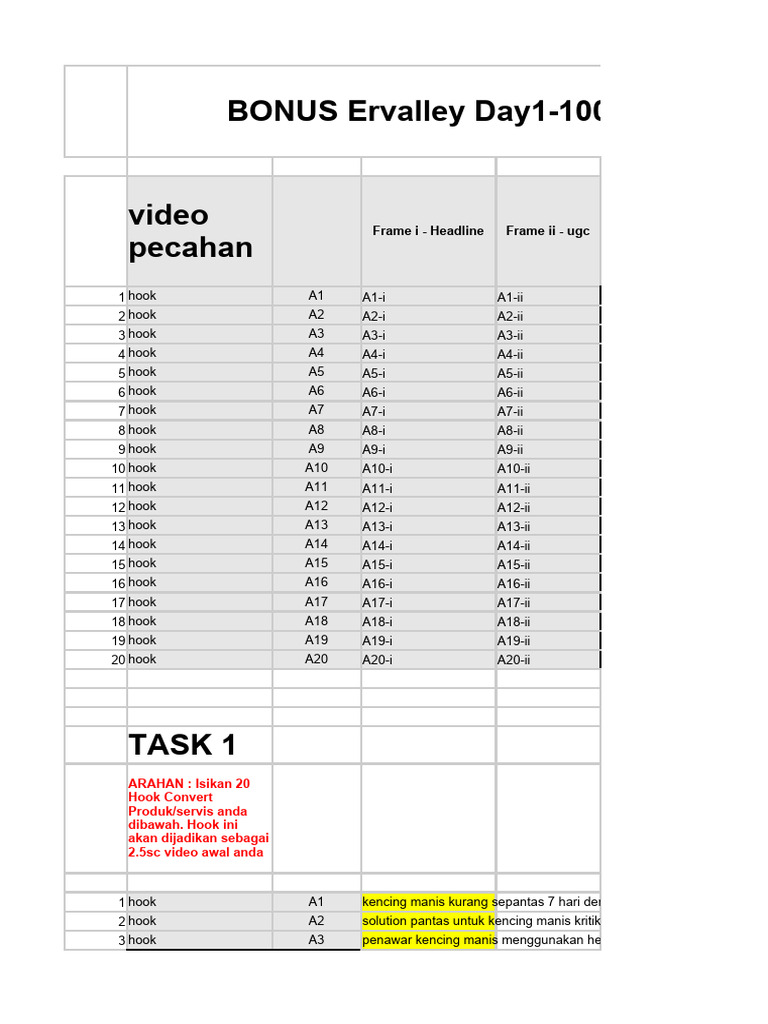 BONUS Ervalley Day1-100 Content Production Template | PDF
