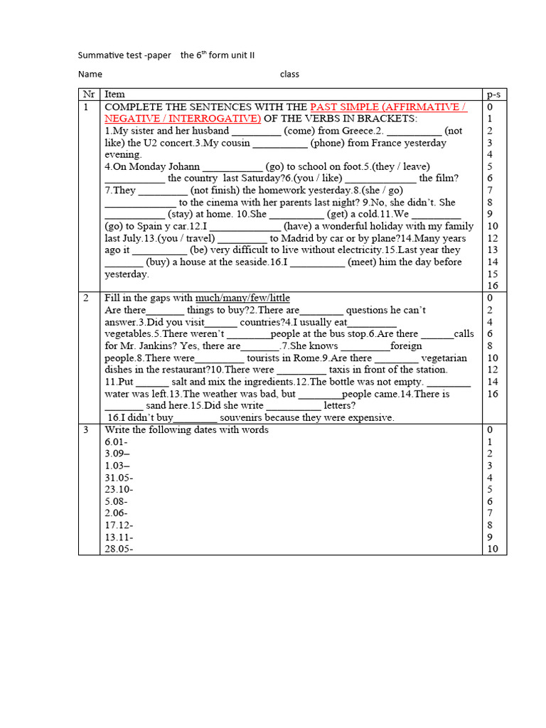 Summative Test CL 6 Unit 2 | PDF | Grammar | Linguistics