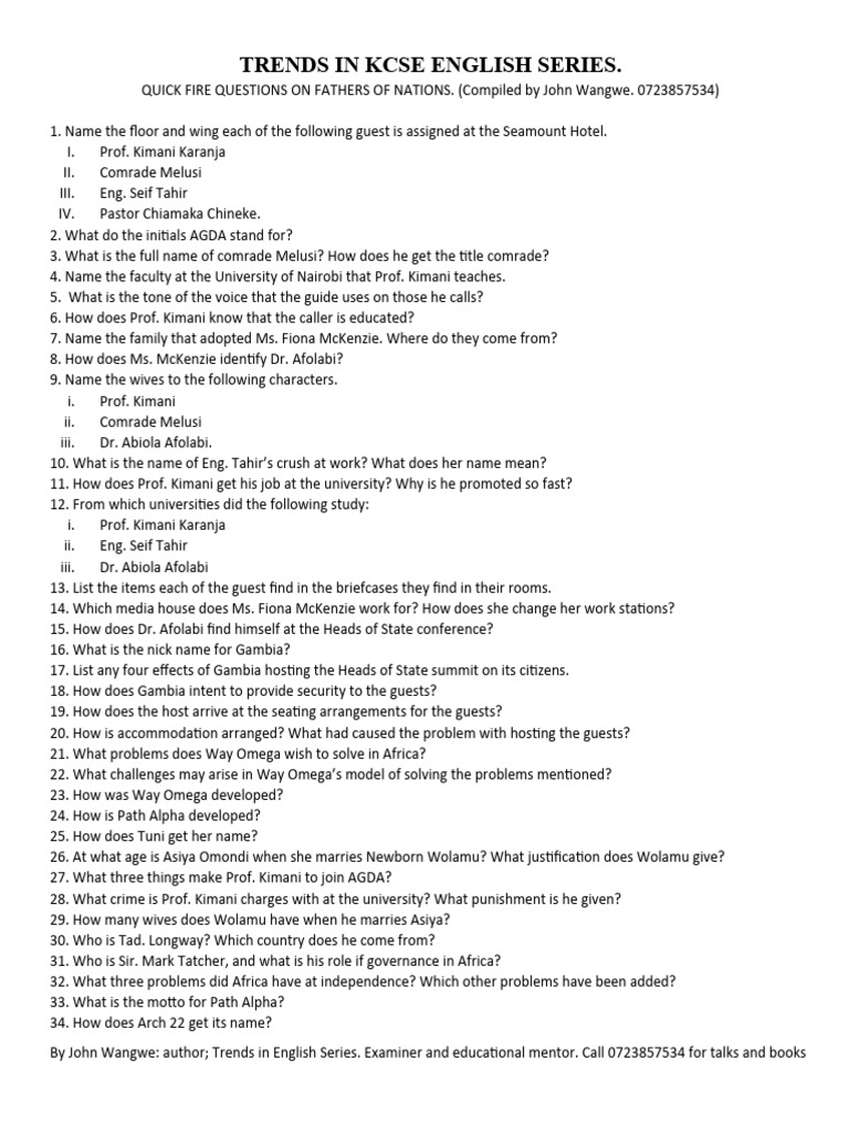 Quick Fire Questions on Fathers of Nations | PDF