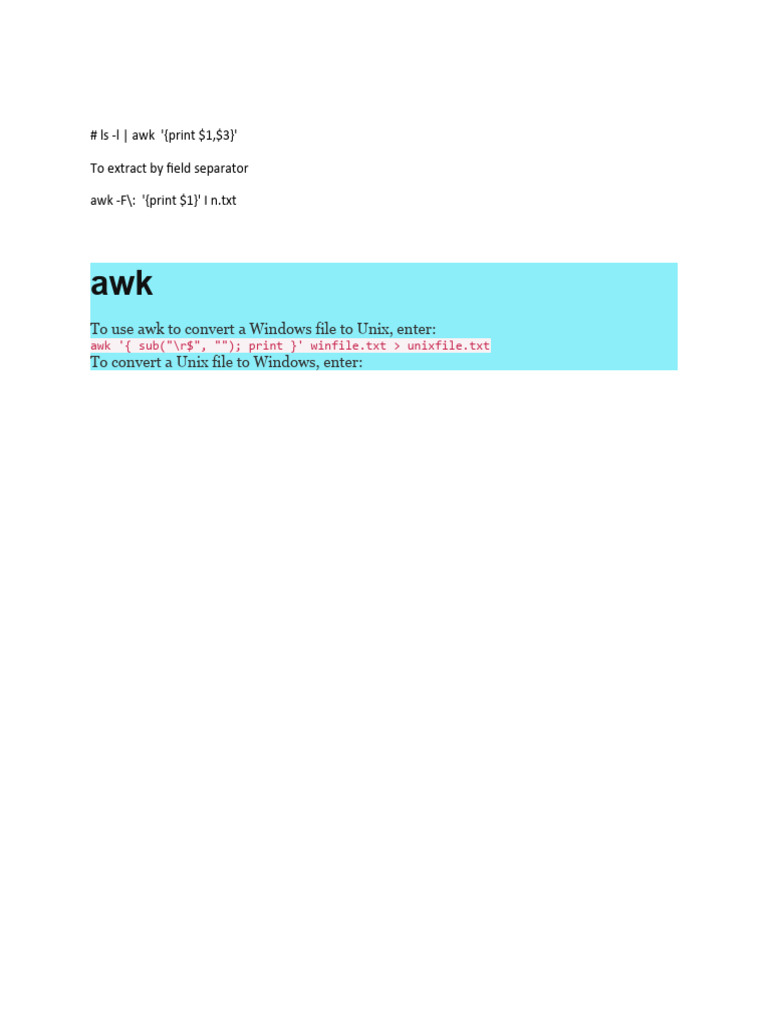 Awk Commands for File Format Conversion | PDF | Teaching Methods ...