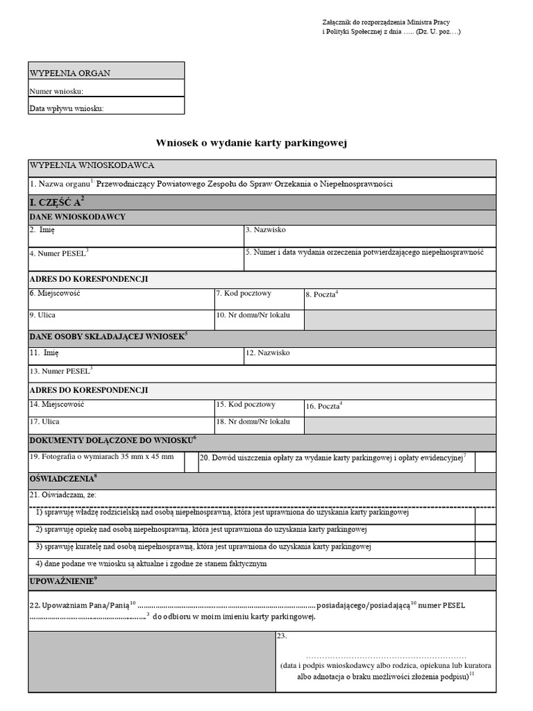 Wniosek o Wydanie Karty Parkingowej 2024 | PDF