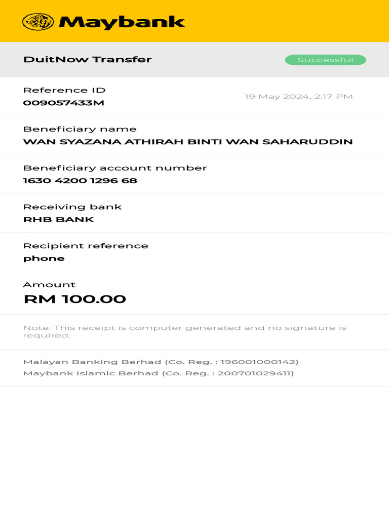 DuitNow Transfer Receipt | PDF