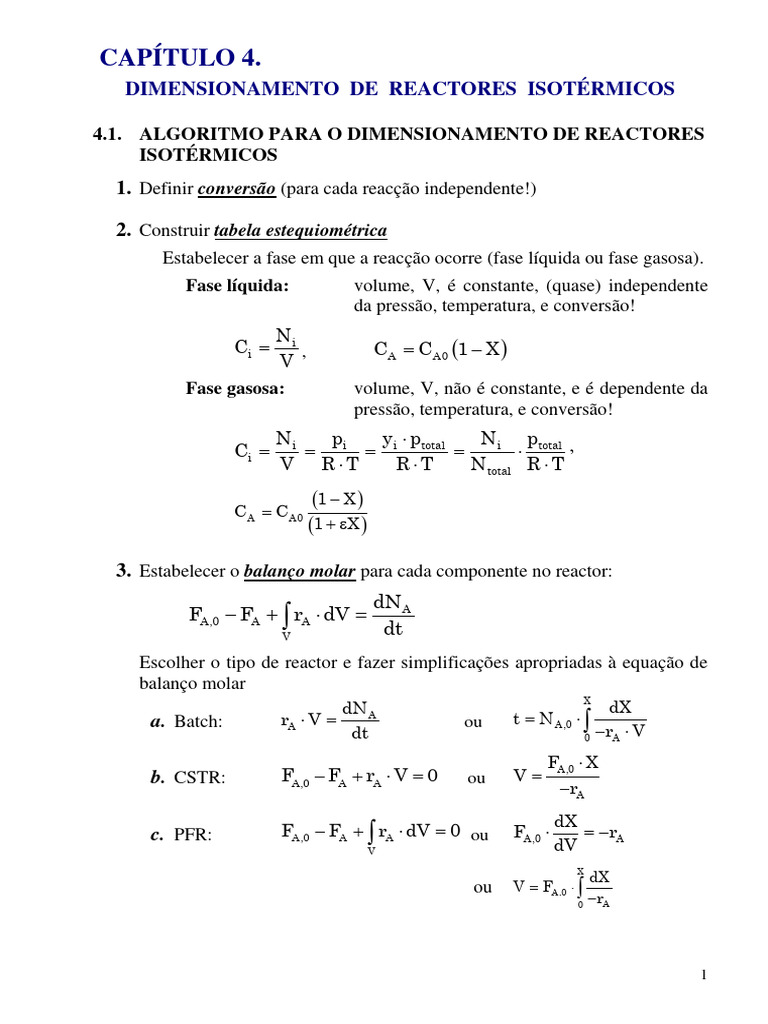 CAPITULO 4 - Dimensionamento de Reactores Isotermicos - 2021 | PDF | Descarga (hidrologia) | Pressão