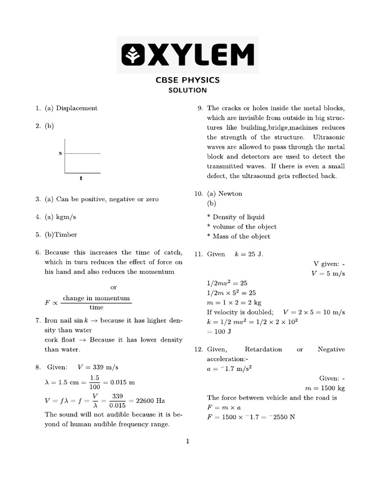 9 Cbse Physics Answer Key | PDF