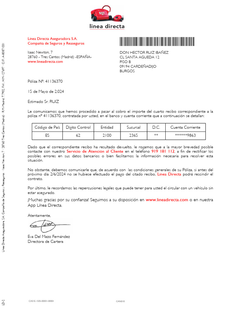 Información Pago Recibo | Descargar gratis PDF | Seguro | Reaseguro