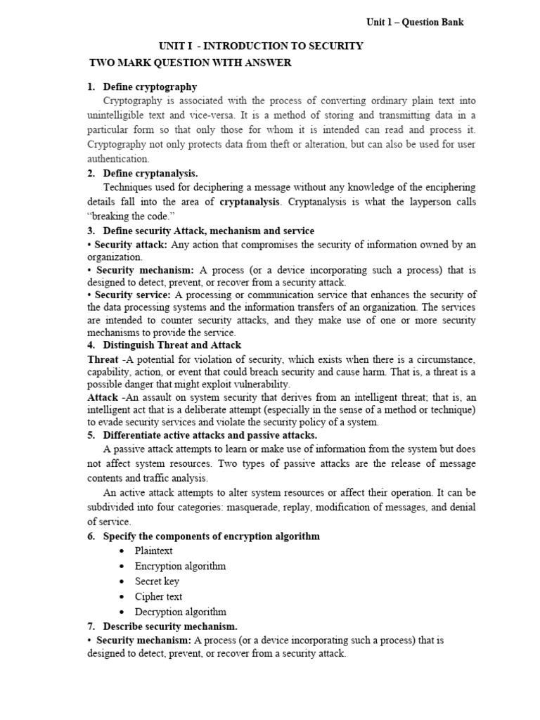 unit1 Cryptography and Cyber Security | PDF | Encryption | Cryptography unit1 Cryptography and Cyber Security | PDF | Encryption | Cryptography