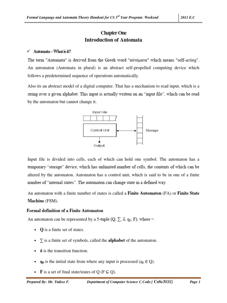 Formal Language and Automata Theory Handout | PDF | Metalogic | Models Of Computation