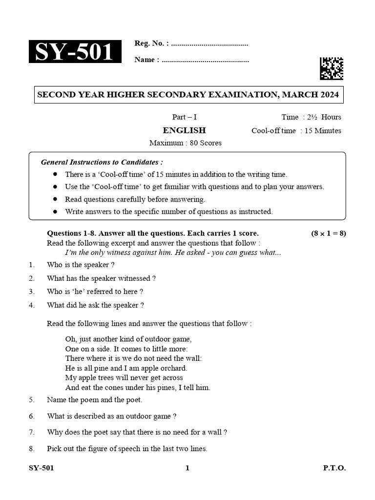 English Exam Paper SY-501 | PDF | Language Arts & Discipline