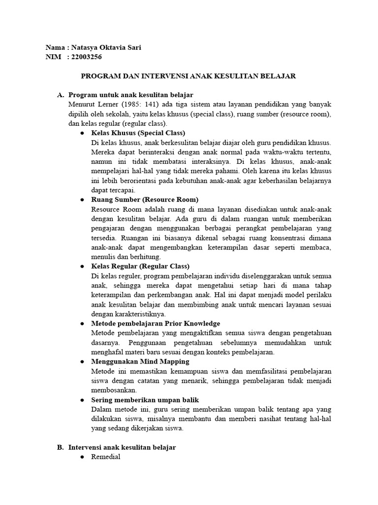 Natasya Oktavia Sari - 22003256 - Program Dan Intervensi Anak Kesulitan ...