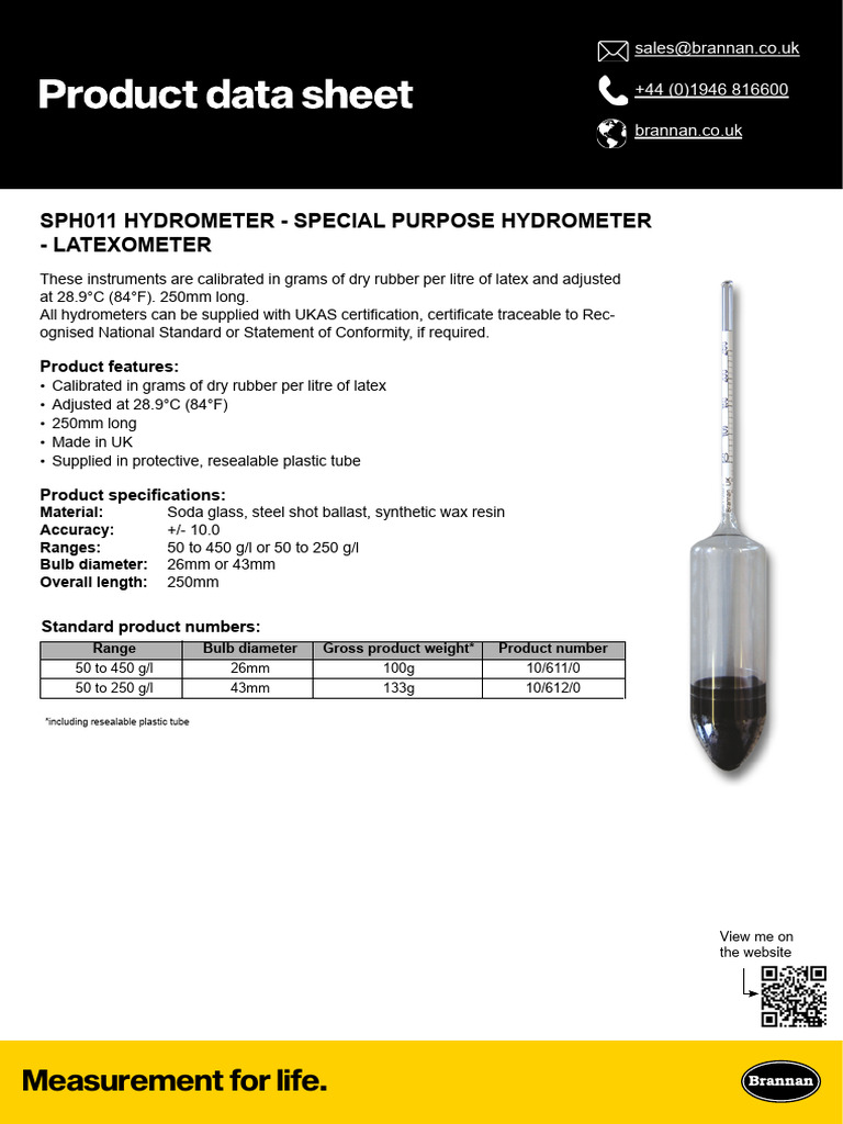 Special Purpose Hydrometer for Latex | PDF