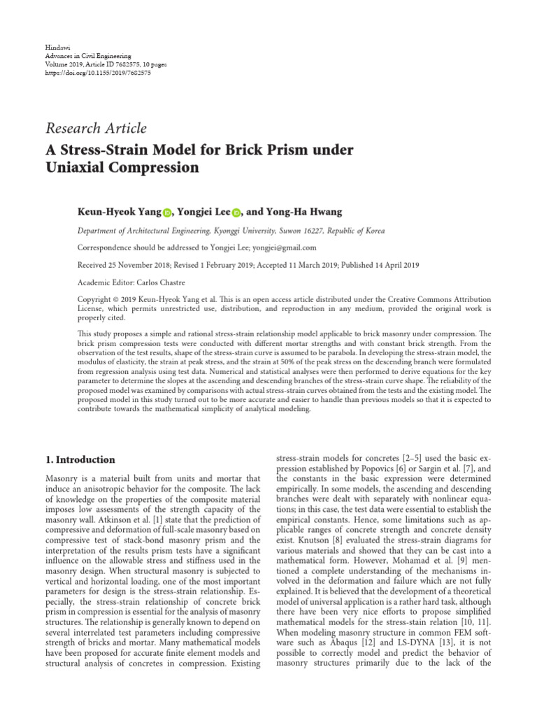 A Stress-Strain Model For Brick Prism Under Uniaxi | PDF | Deformation ...