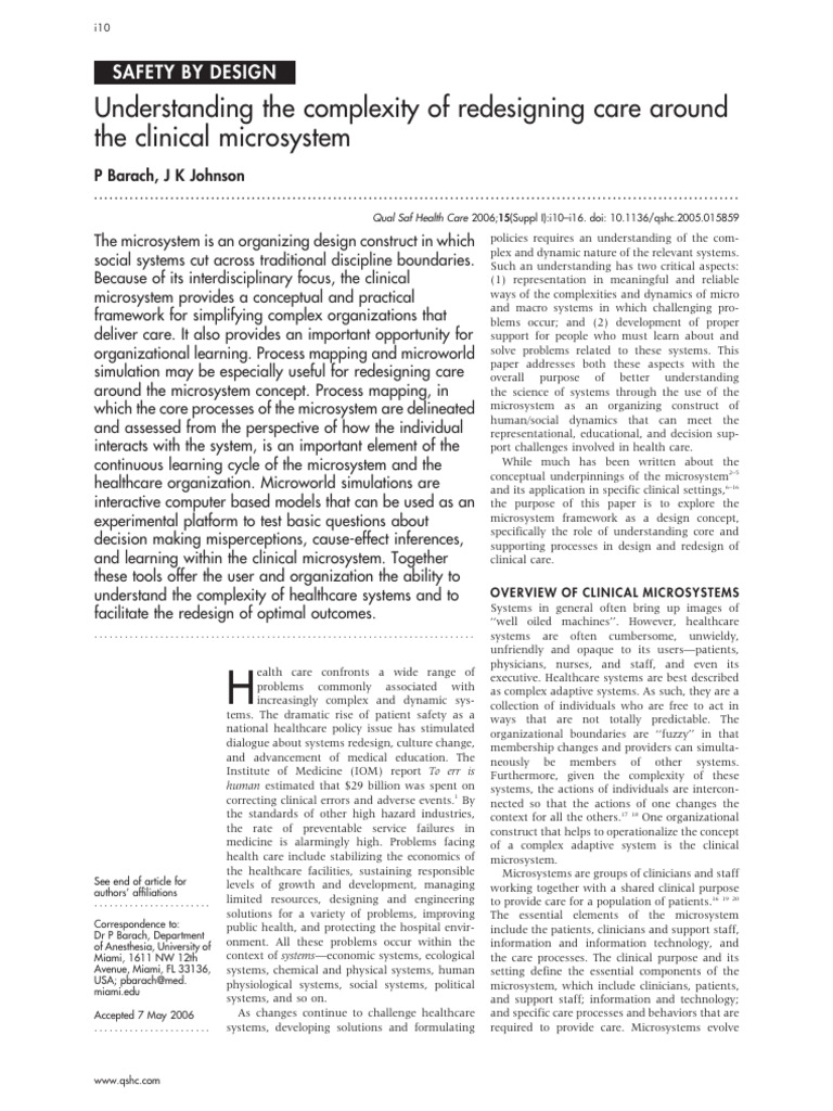 Understnading the Complexity to Redesign Clinical Microsystem | PDF | Simulation | System