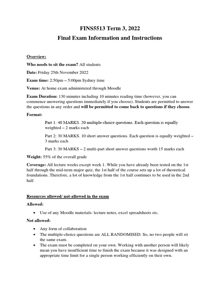 FINS5513 Final Exam Guide 2022 | PDF | Multiple Choice | Cognition