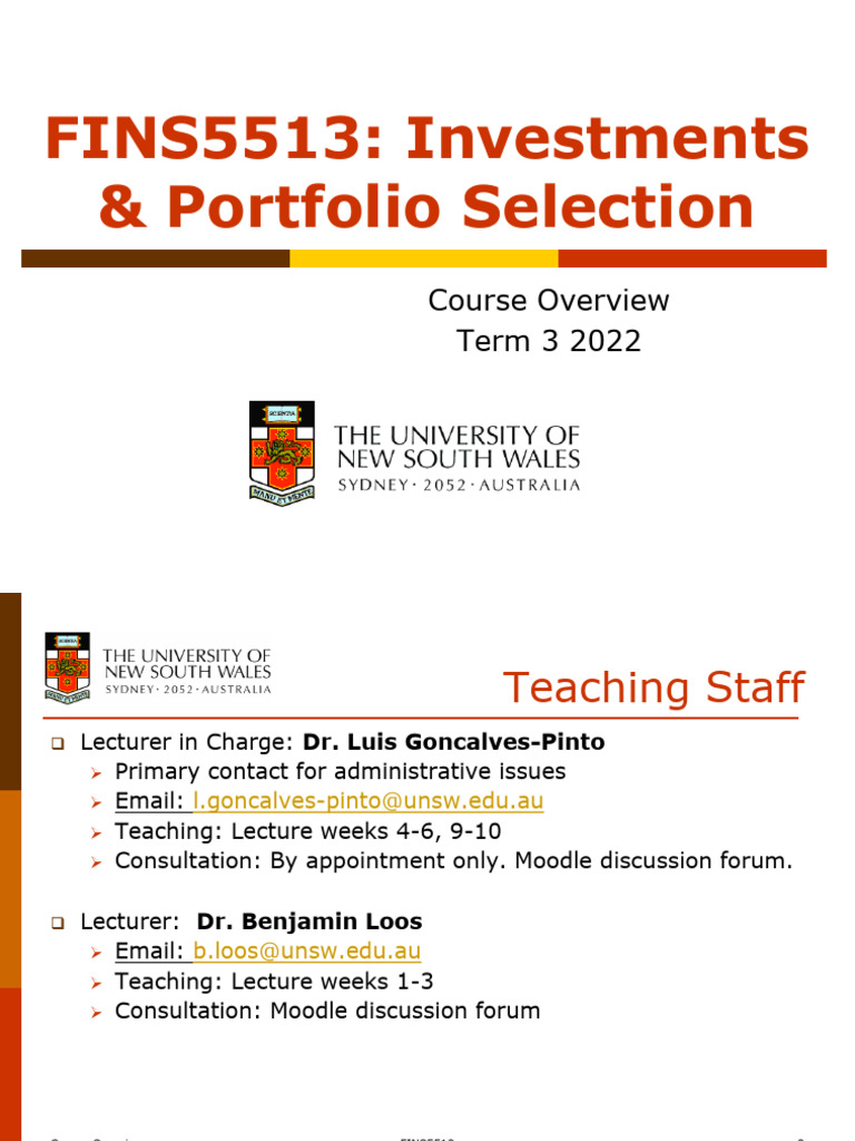 FINS5513 Course Overview T3 2022 | PDF | Lecture | Investing