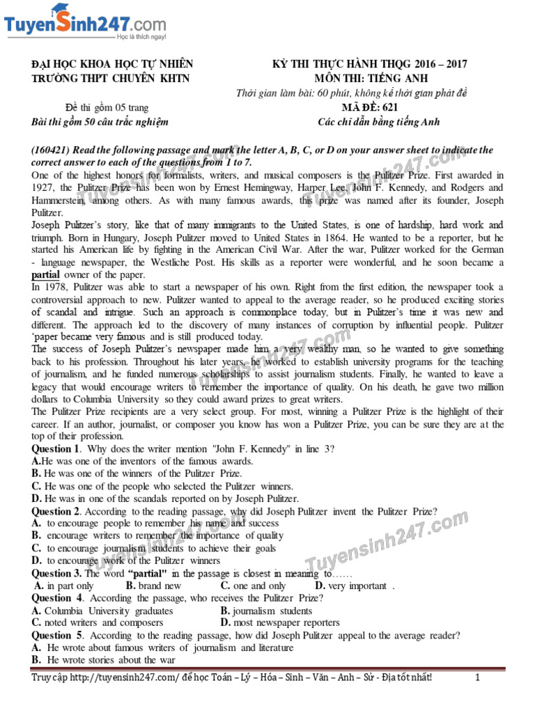 Đề TN - Anh- chuyen-khtn-lan-1-2017 | PDF | Tornadoes