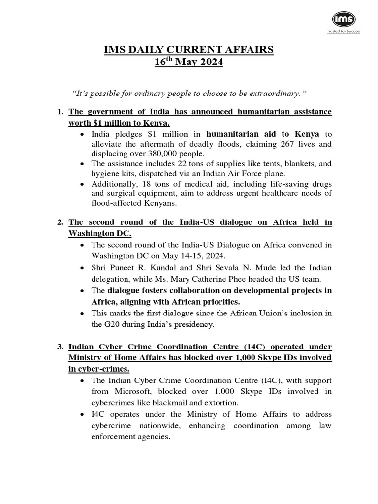 IMS DAILY CURRENT AFFAIRS 16 May 2024 | PDF