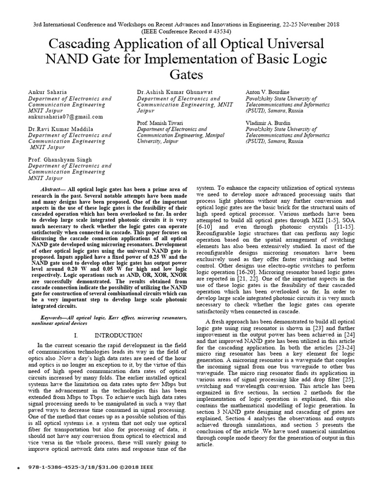 Cascading Application of all Optical Universal NAND Gate for ... Cascading Application of all Optical Universal NAND Gate for ...