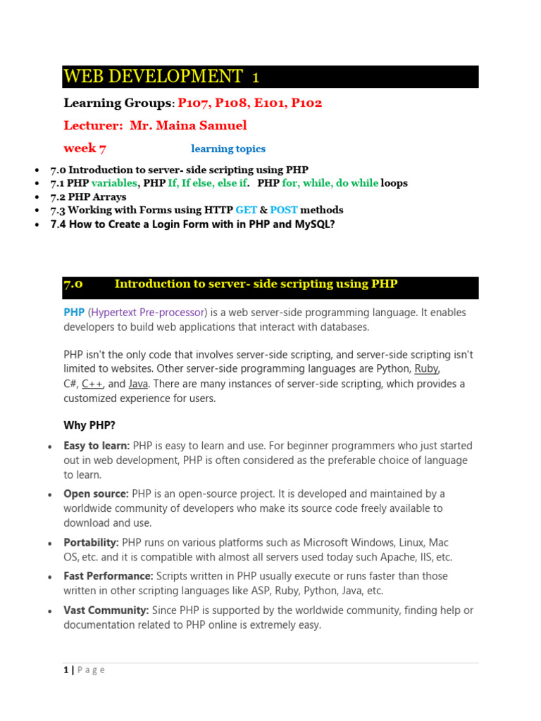 Web Development Lesson 7.. | PDF | Php | Control Flow
