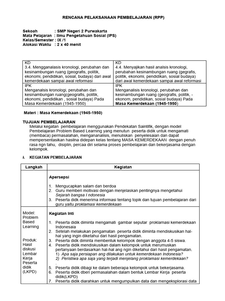 RPP Masa Kemerdekaan SMT 2 | PDF