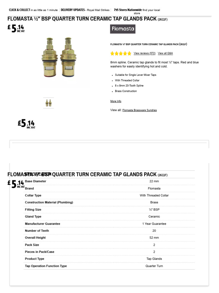 Flomasta ½" Ceramic Tap Glands Pack | PDF