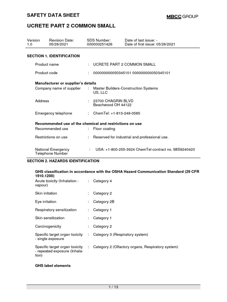 Ucrete Part 2 Common Small Sds en Us | PDF | Occupational Safety And Health | Chemistry