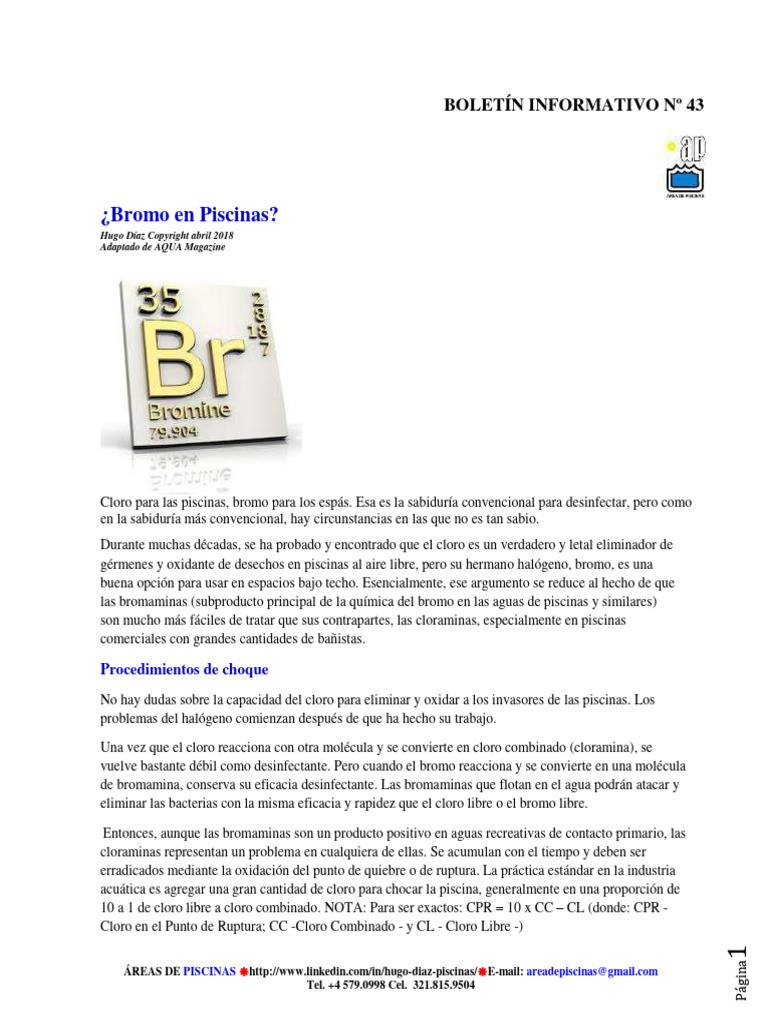 B43 Bromo en Piscinas | PDF | Cloro | Piscina