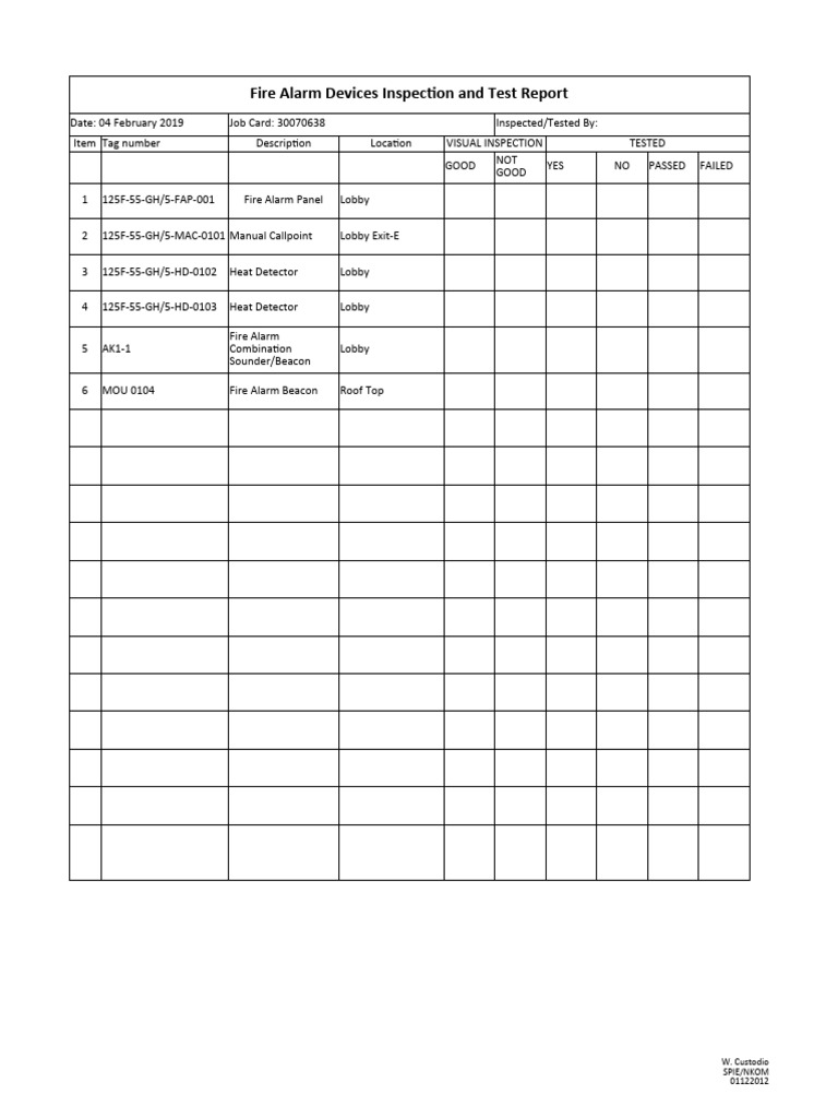 F&G Inspection & Test Sheet | PDF