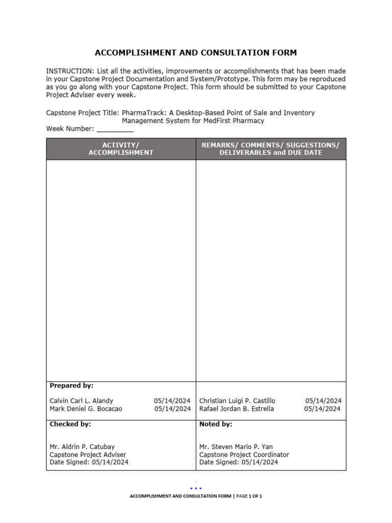 Capstone Progress Report Form | PDF | Art
