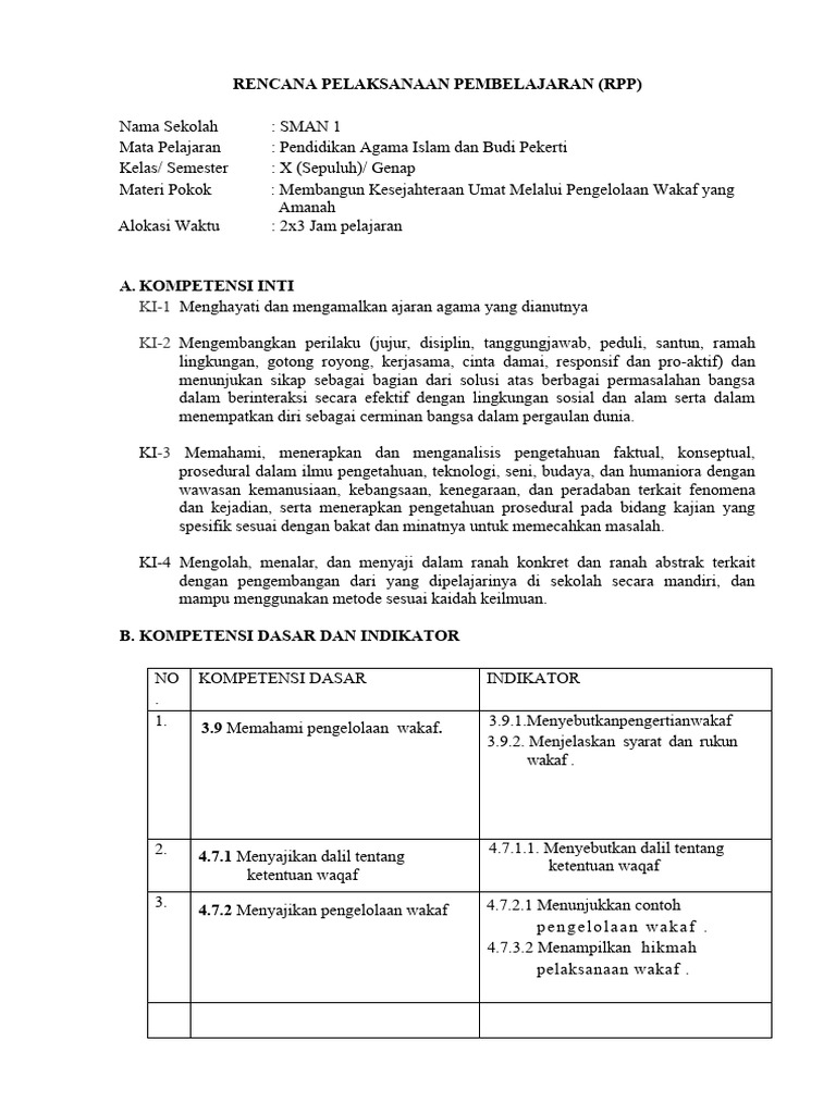 RPP Wakaf Dalam Islam | PDF