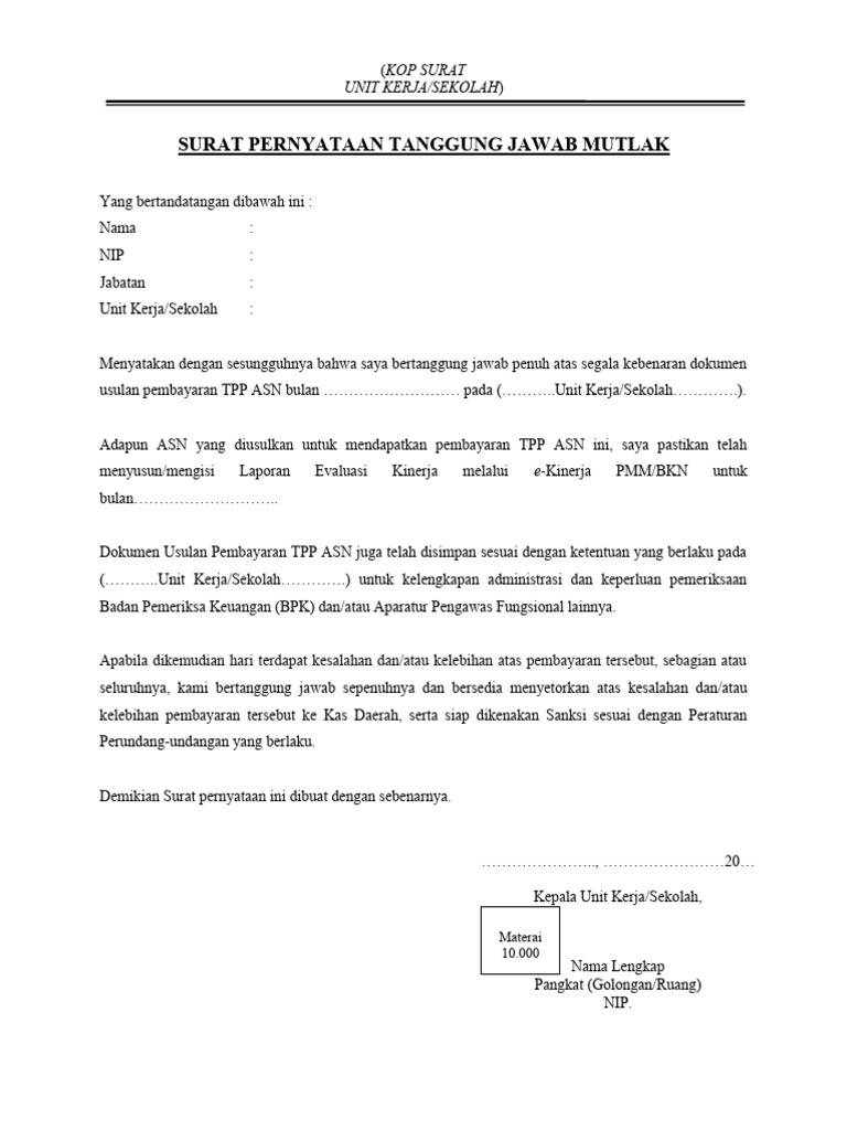 Contoh SPTJM Usulan TPP 2024 | PDF