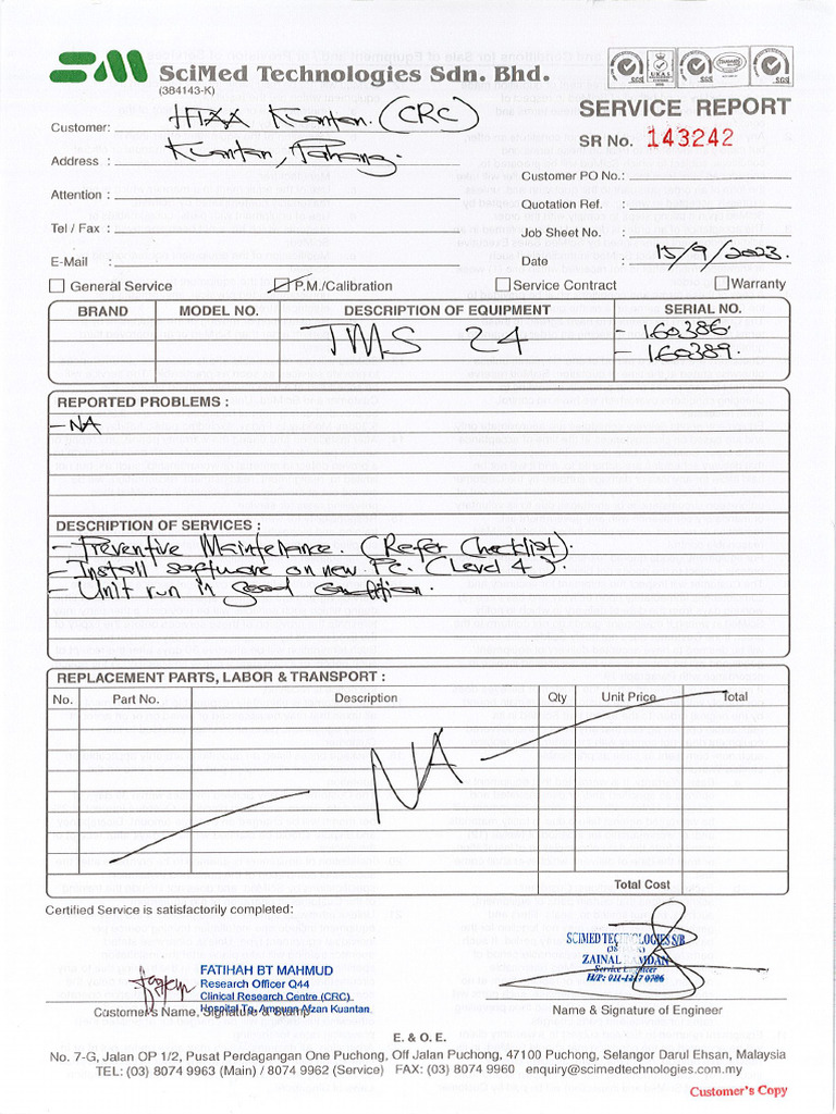 TMS 24 Service Report | PDF