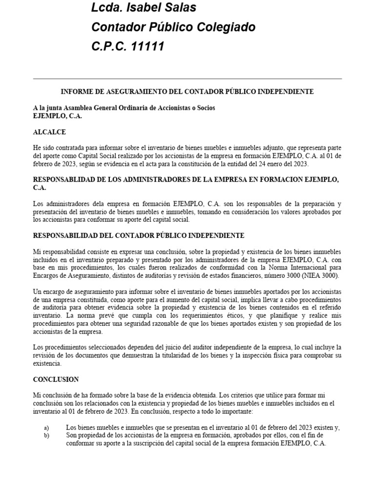 DICTAMEN INVENTARIO AUDITADO Isabel Salas | PDF | Contabilidad | Business DICTAMEN INVENTARIO AUDITADO Isabel Salas | PDF | Contabilidad | Business