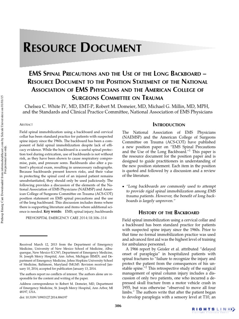 Ems Spinal Precautions and the Use of the Long Backboard – Resource ...