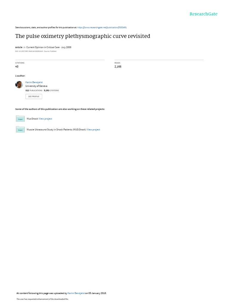 The Pulse Oximetry Plethysmographic Curve Revisite | PDF | Angiology ...
