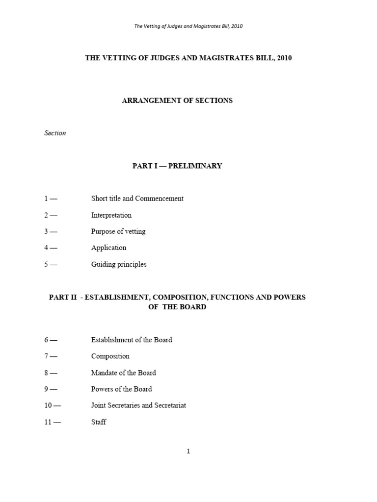 Vetting Judges & Magistrates Bill 2010 | PDF | Magistrate | Judge