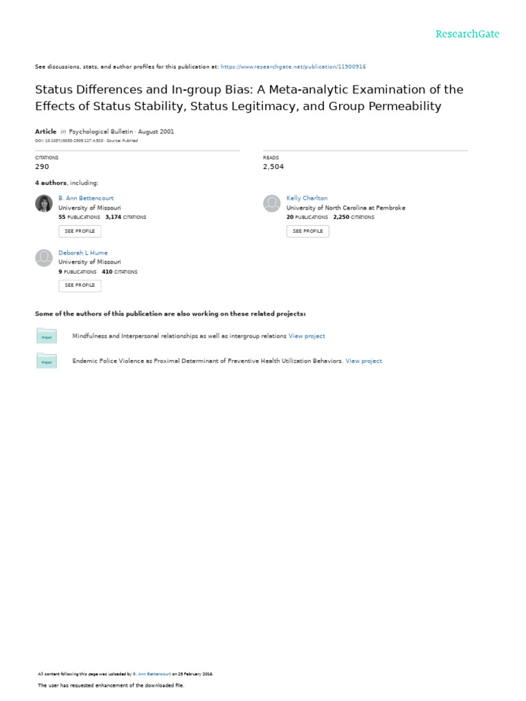 Status Differences and In-Group Bias: A Meta-Analytic Examination of The Effects of Status ...