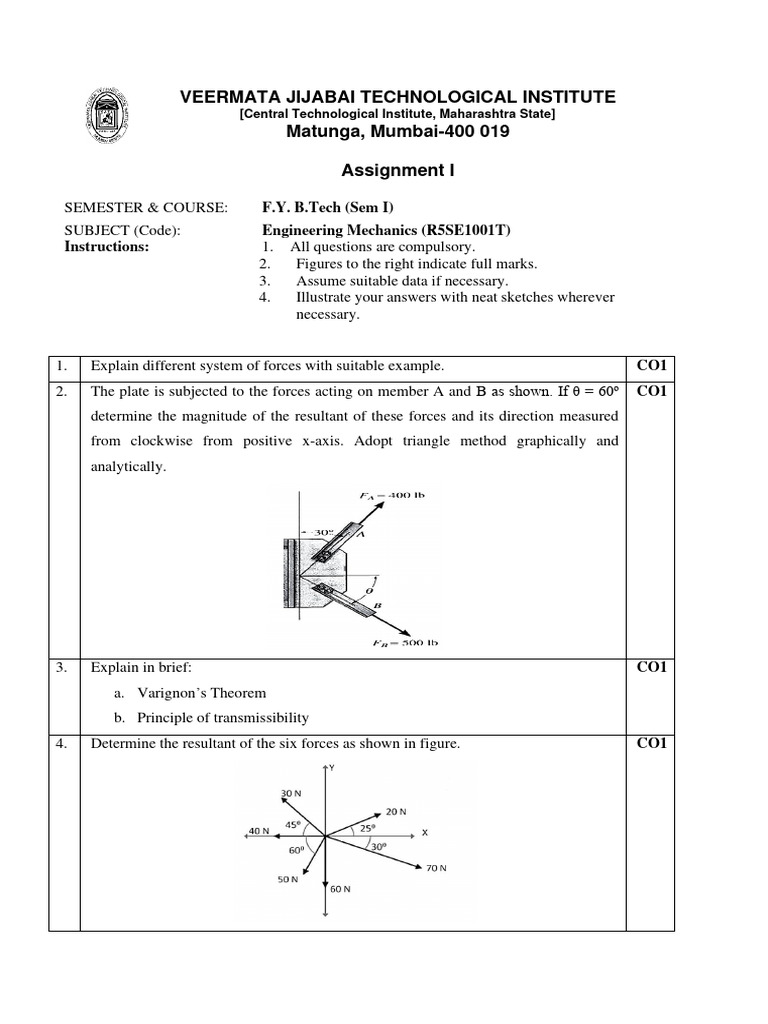 Mechanics Assignment - 1 | PDF | Force | Beam (Structure)