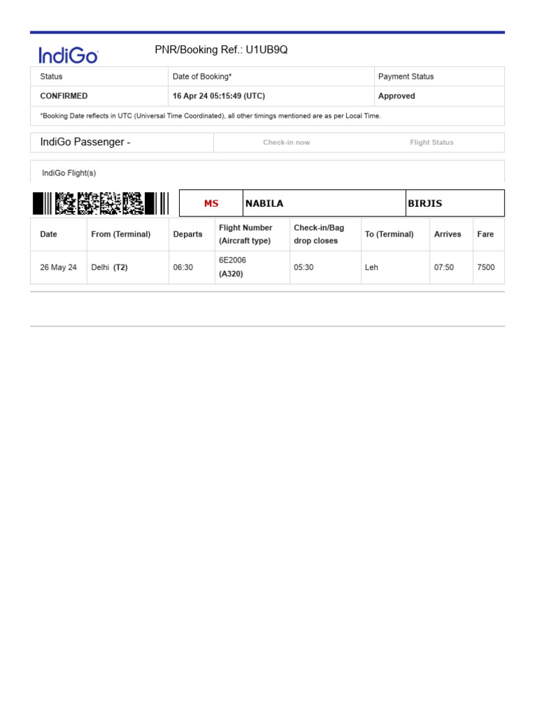 IndiGo Flight Booking Details | PDF