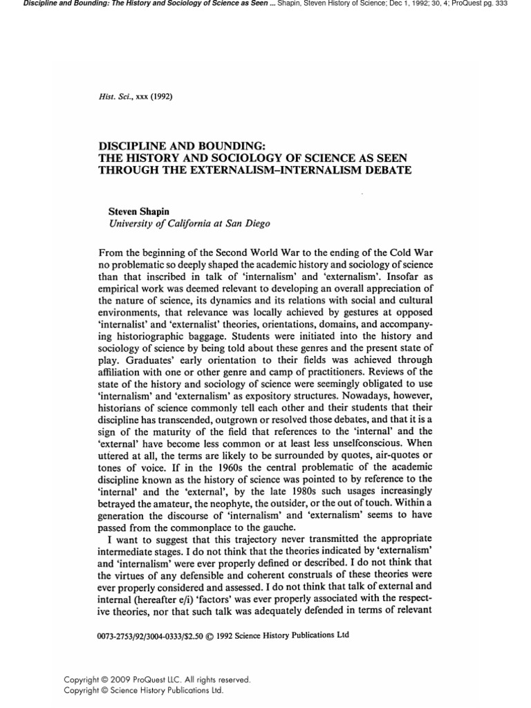 Shapin - Discipline and Bounding The History and Sociology of Science ...