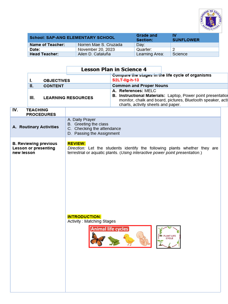 Cot-Science 4-Q2 | PDF | Lesson Plan | Cognition